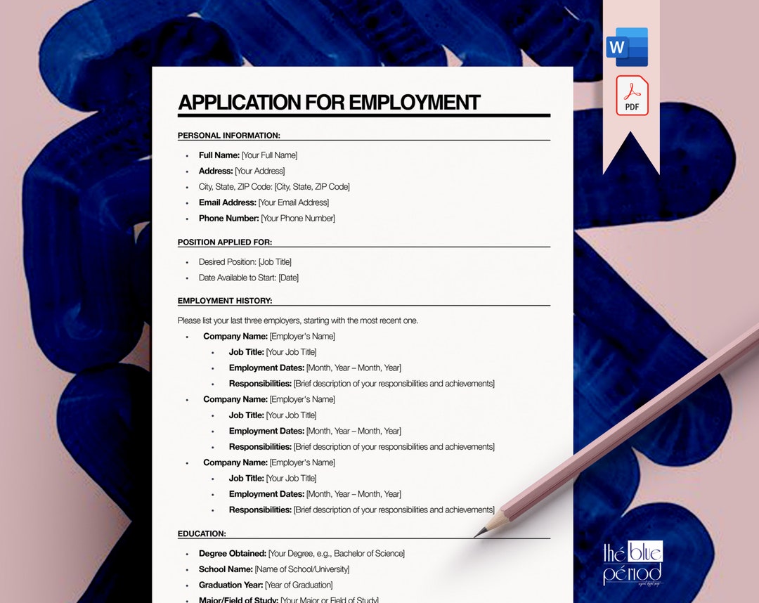 Editable Application for Employment - Etsy