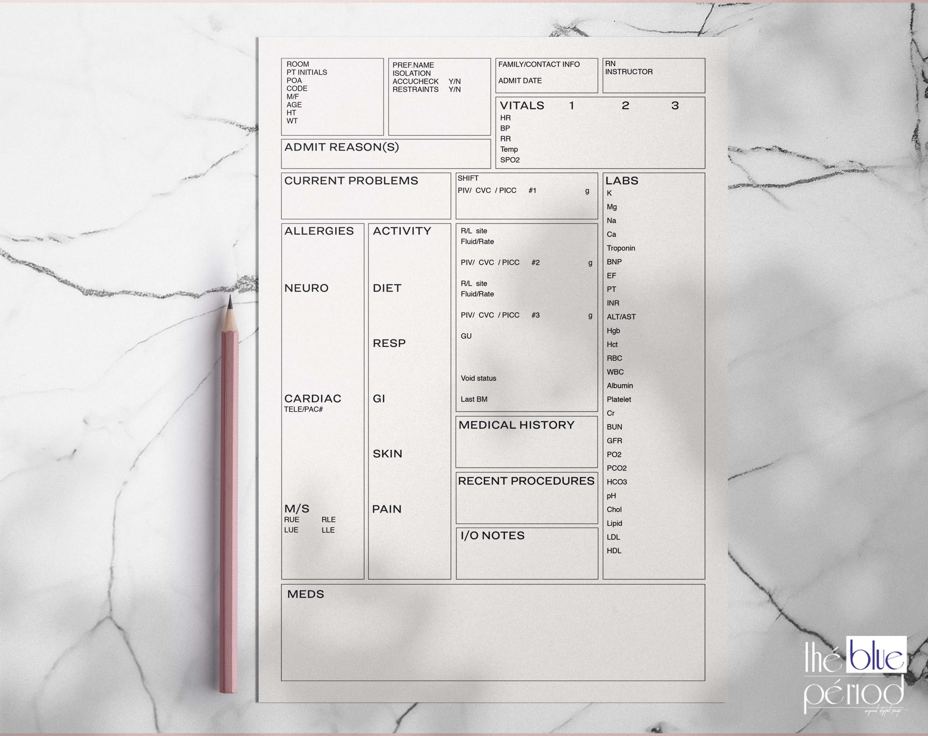 Printable Neuro Nurse Report Sheet - Etsy