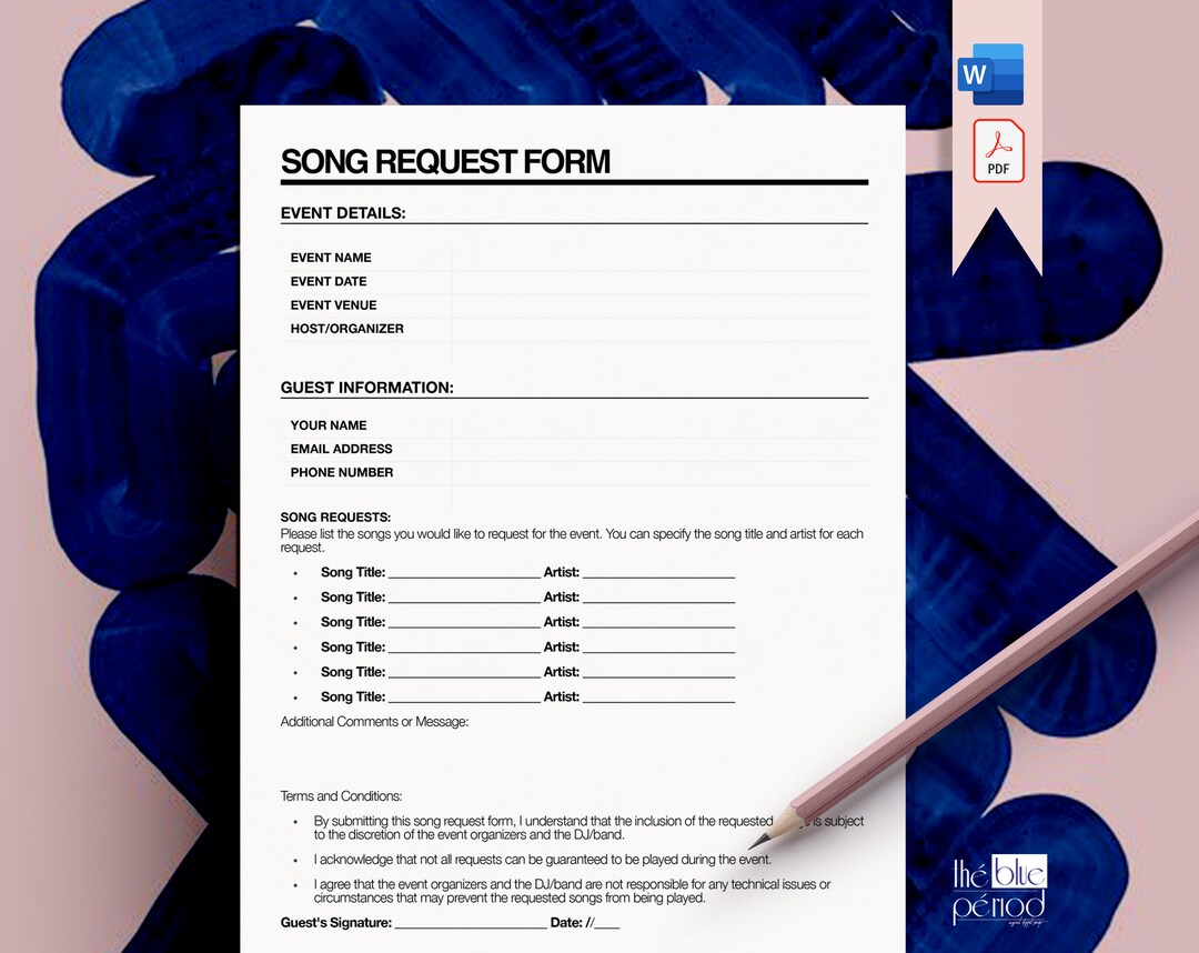 Editable Song Request Form - Etsy