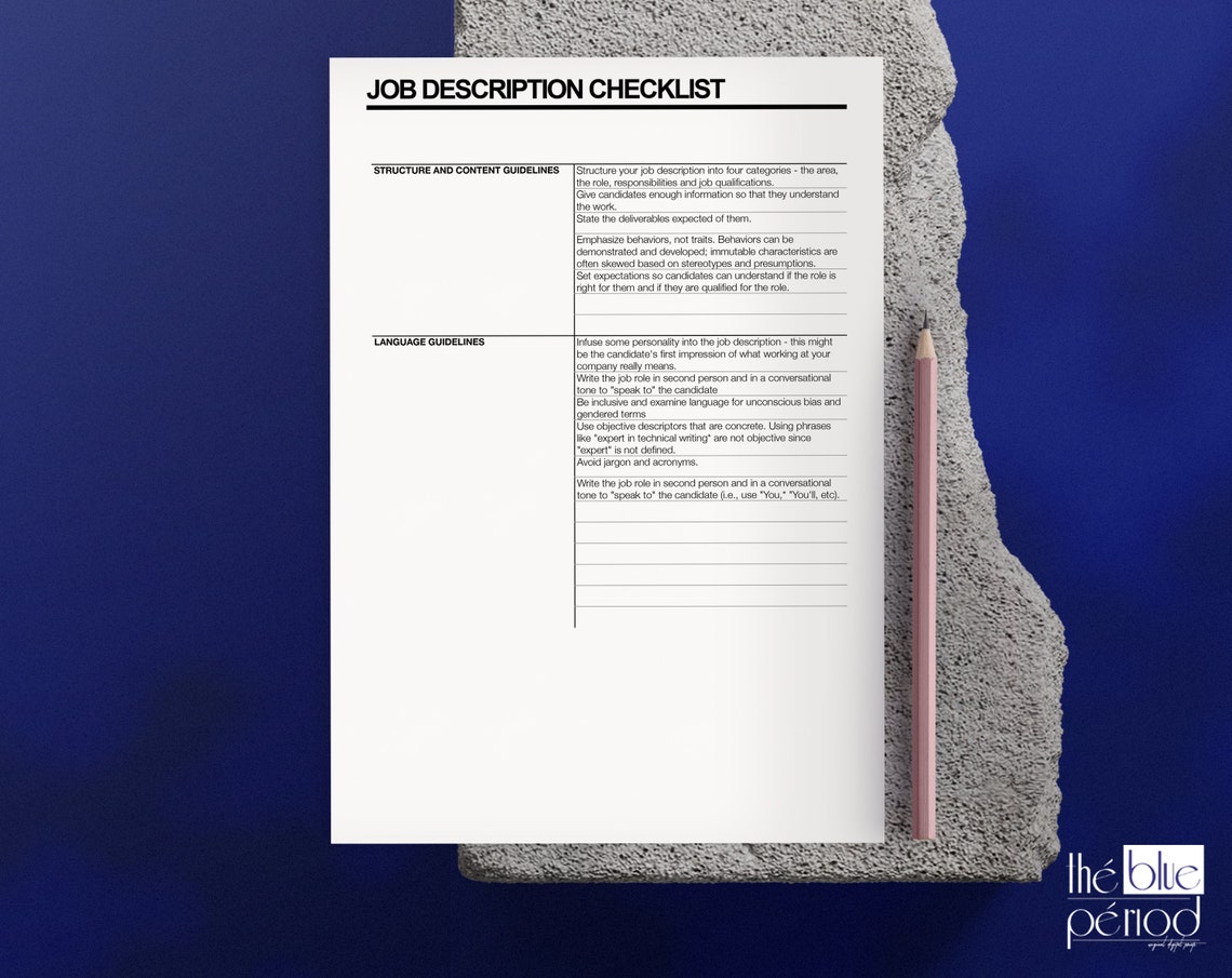 Editable Job Description Checklist - Etsy