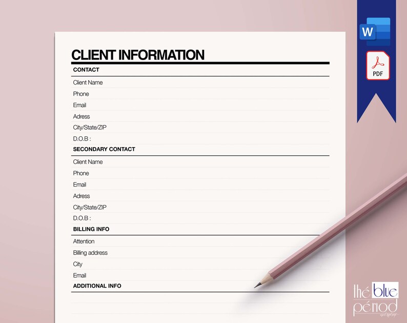 Editable New Client Information Form - Etsy