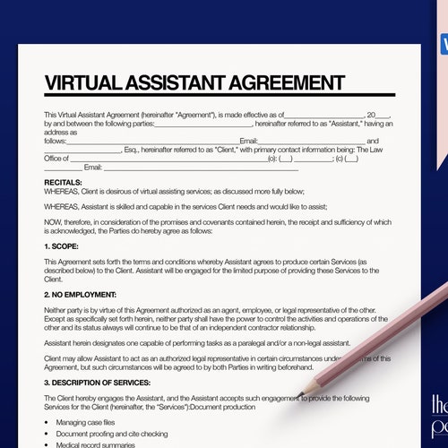 Virtual Assistant Contract Virtual Assistant Agreement - Etsy