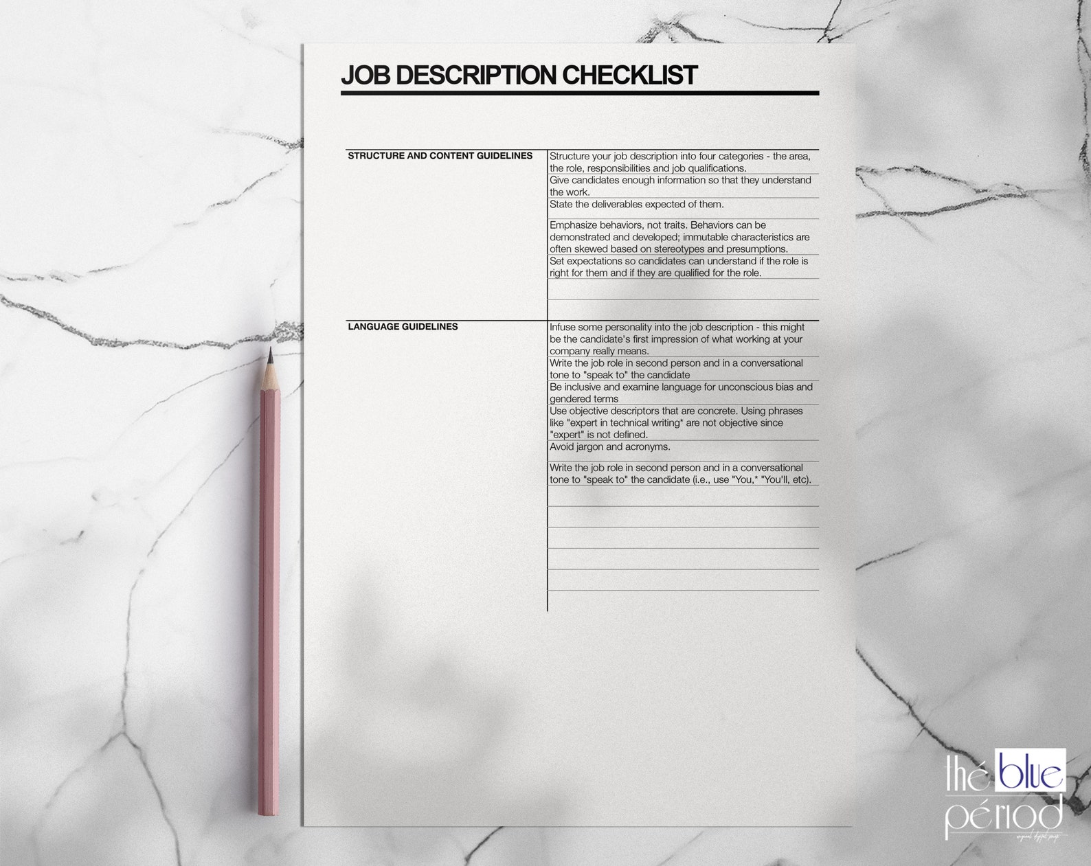 Editable Job Description Checklist - Etsy
