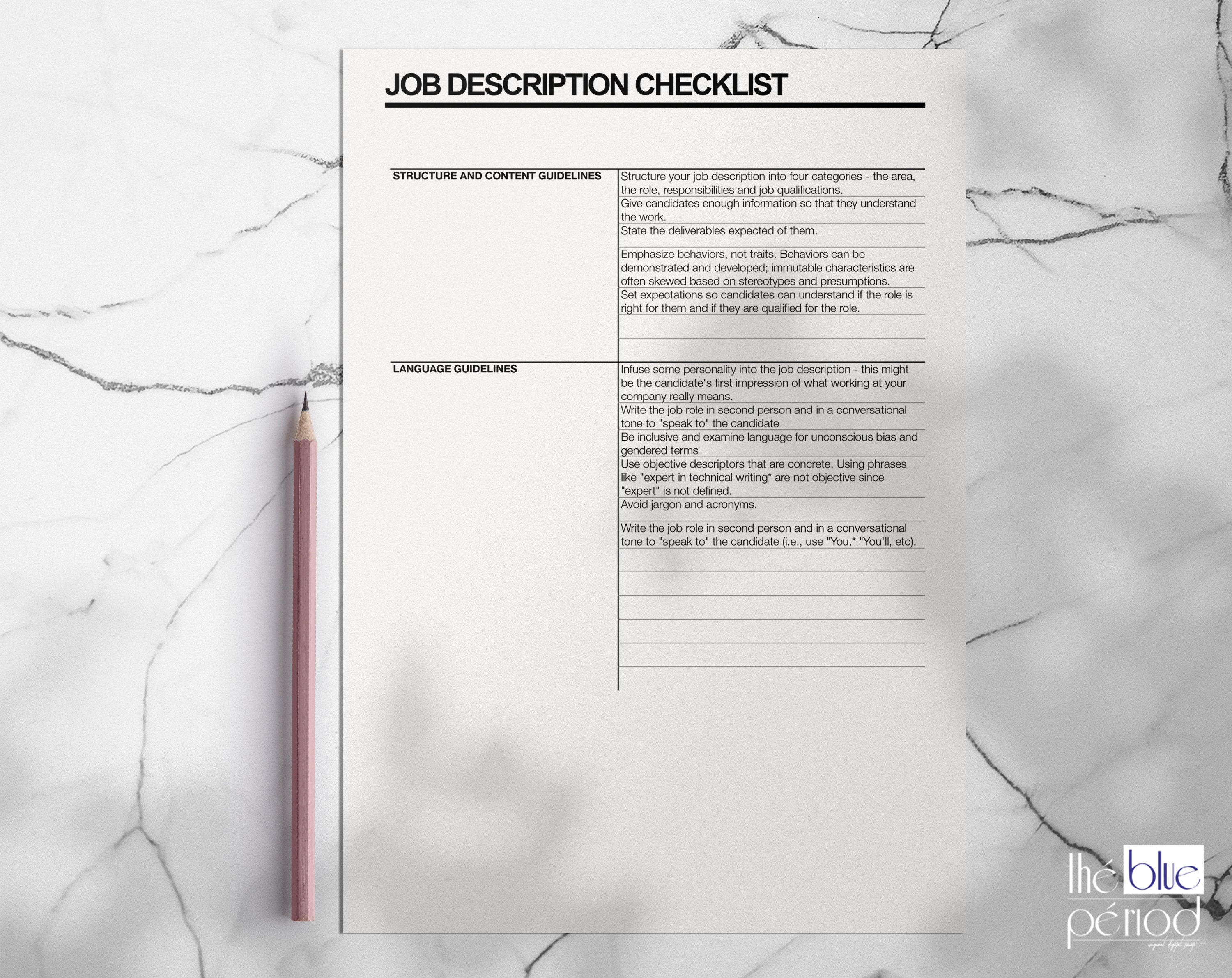 Editable Job Description Checklist - Etsy