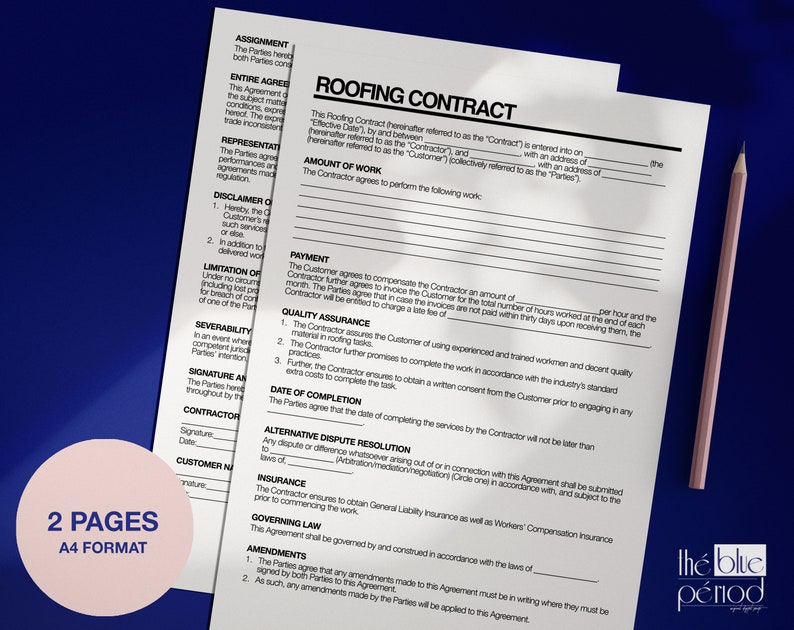 Editable Roofing Contract Template - Etsy