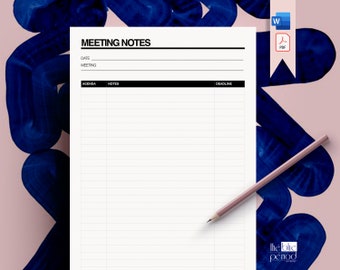 Editable Work Meeting Notes Agenda Templates, Printable Meeting ...