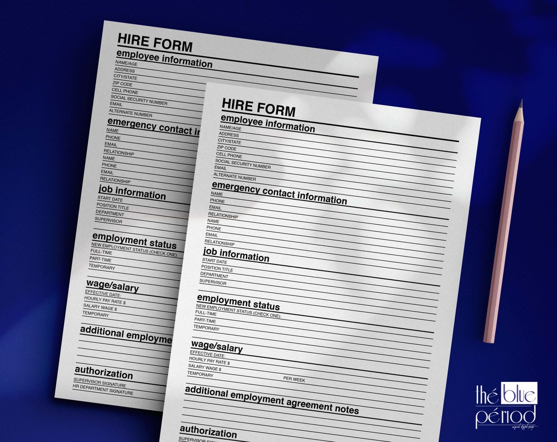 Printable HR Hire Form PDF - Etsy