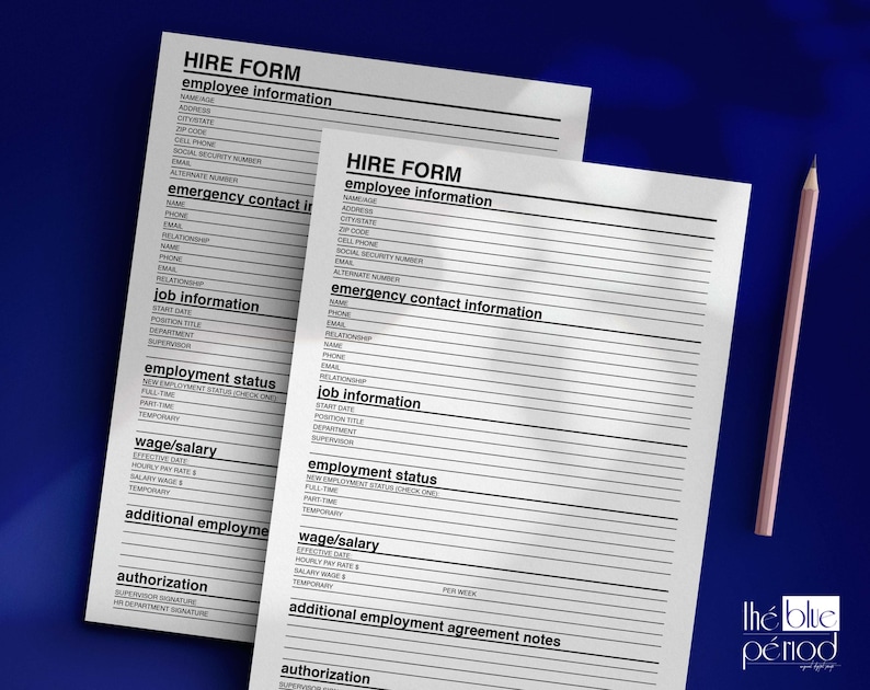 Printable HR Hire Form PDF - Etsy