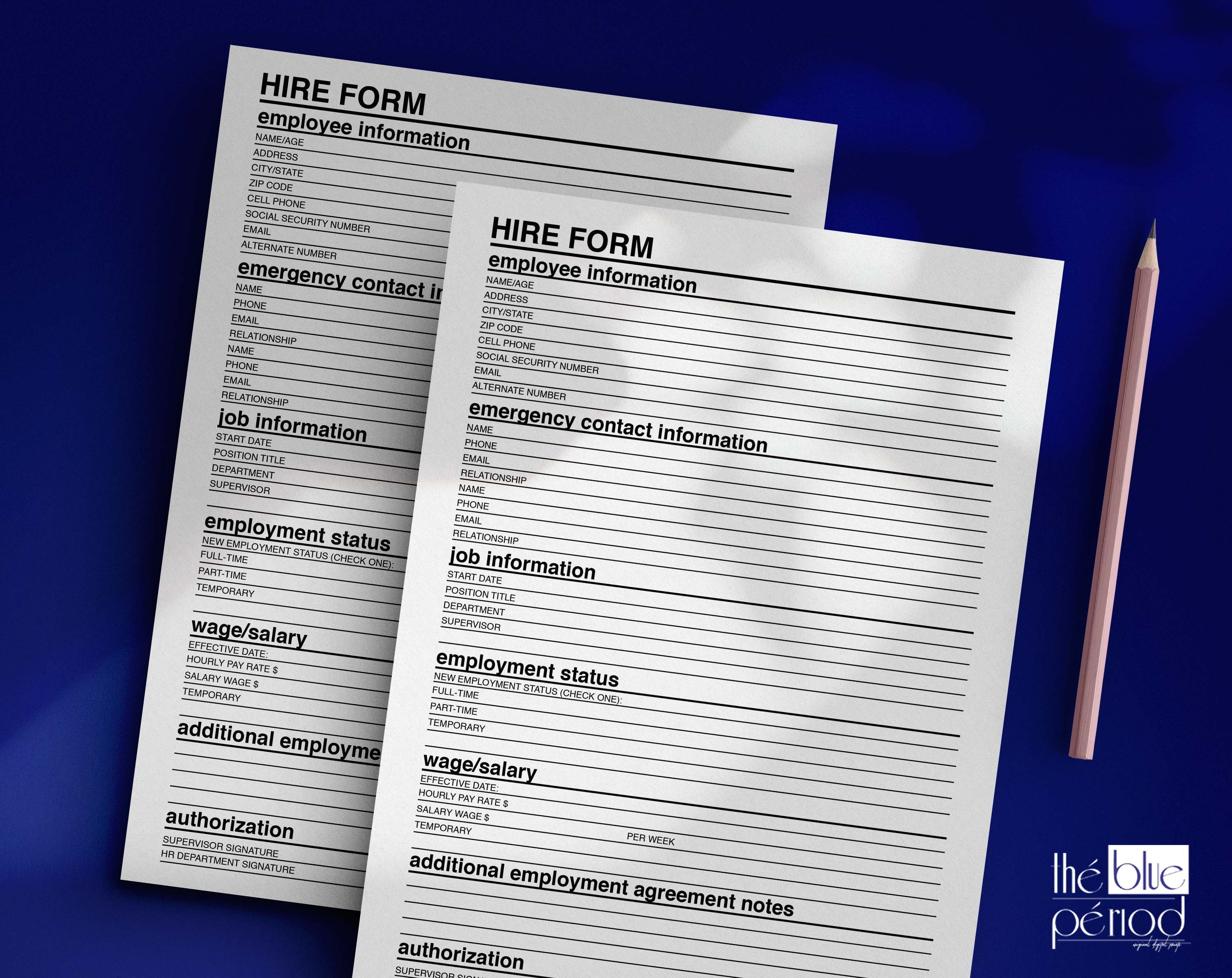 Printable HR Hire Form PDF - Etsy