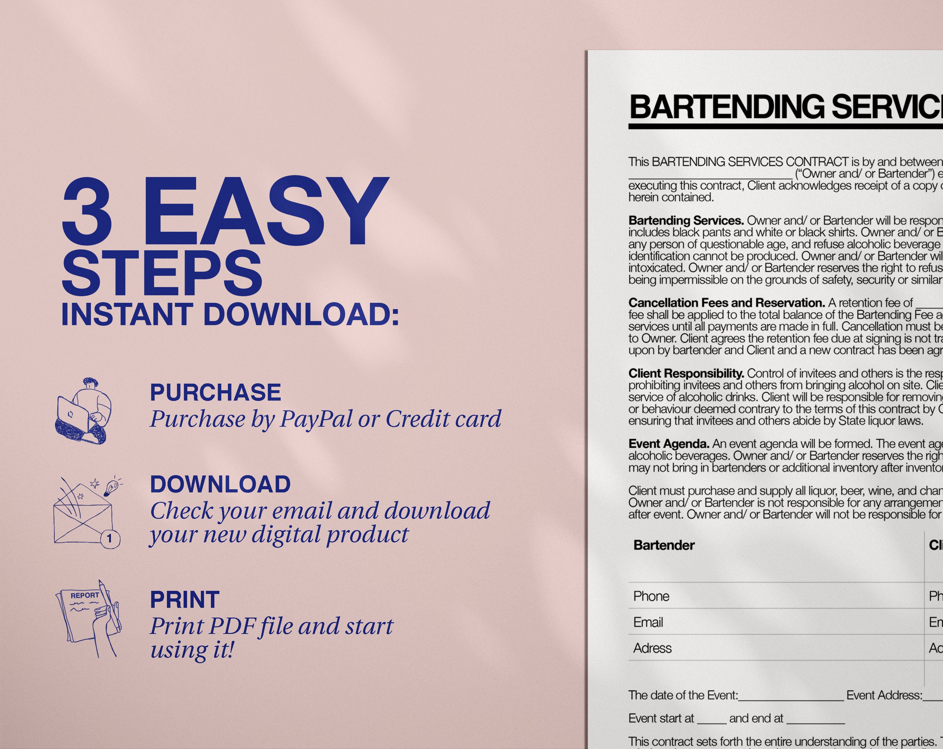 Editable Bartending Services Contract - Etsy