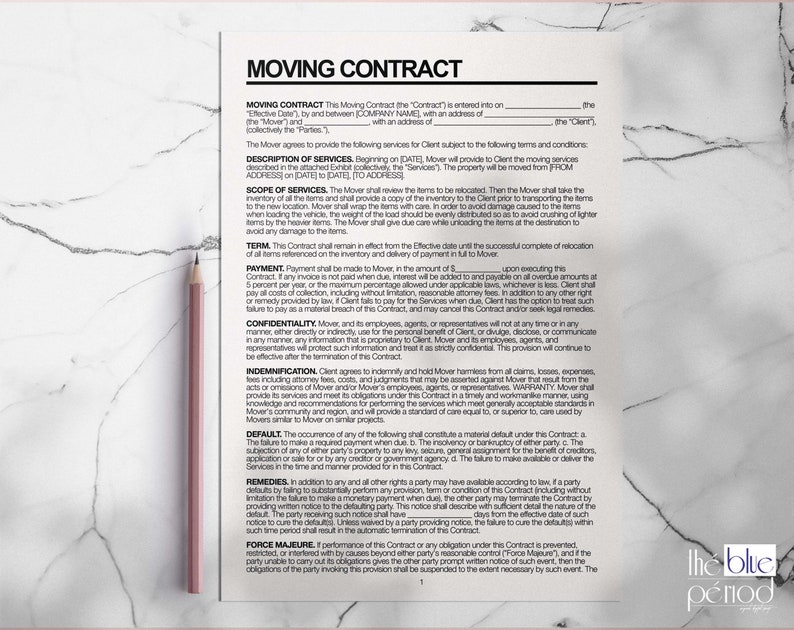 Editable Moving Contract - Etsy