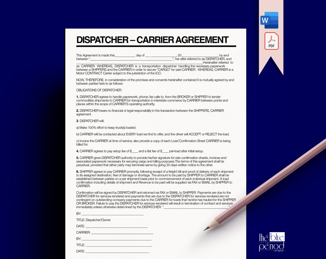 Editable Freight Dispatch Carrier Contract - Etsy