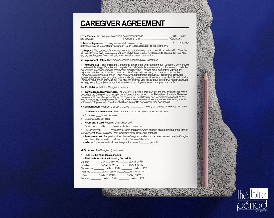 Editable Caregiver Contract - Etsy