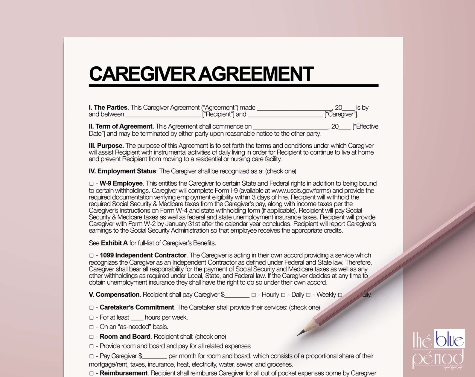 Editable Caregiver Contract - Etsy