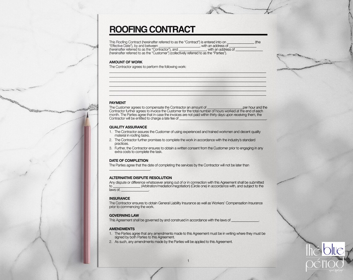 Editable Roofing Contract Template - Etsy