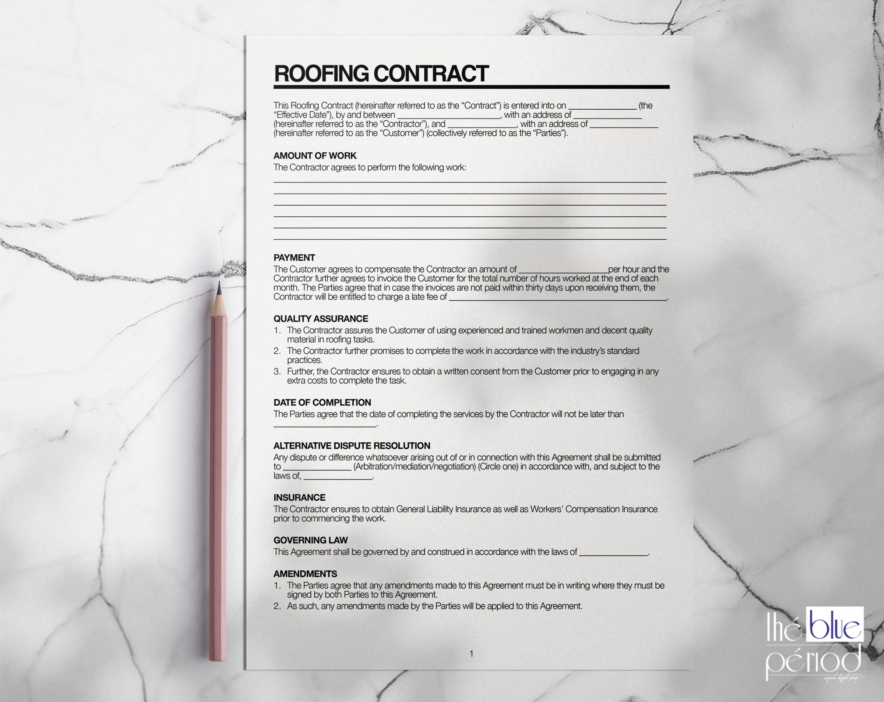 Editable Roofing Contract Template - Etsy