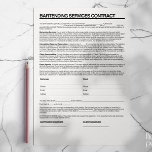Editable Bartending Services Contract - Etsy