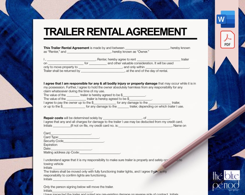 Editable Trailer Rental Agreement - Etsy