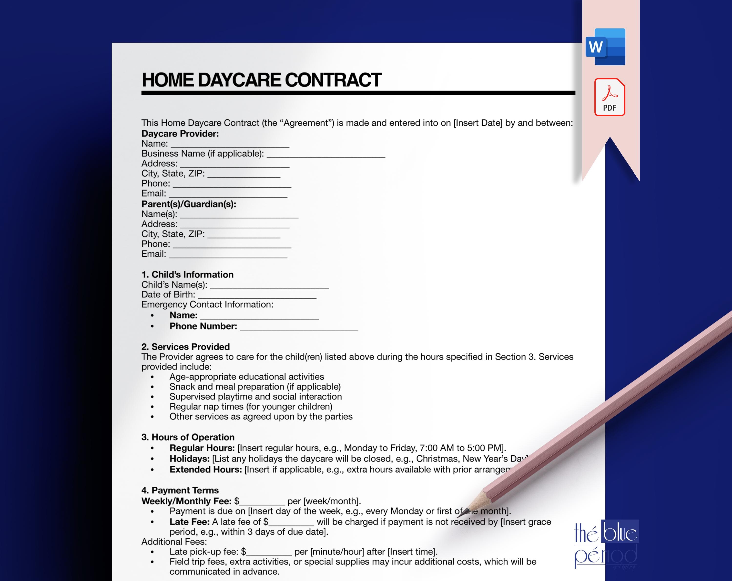 Editable Home Daycare Contract Template - Etsy