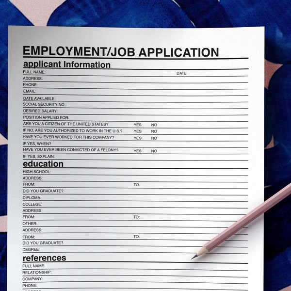 Printable Employment Application - Etsy