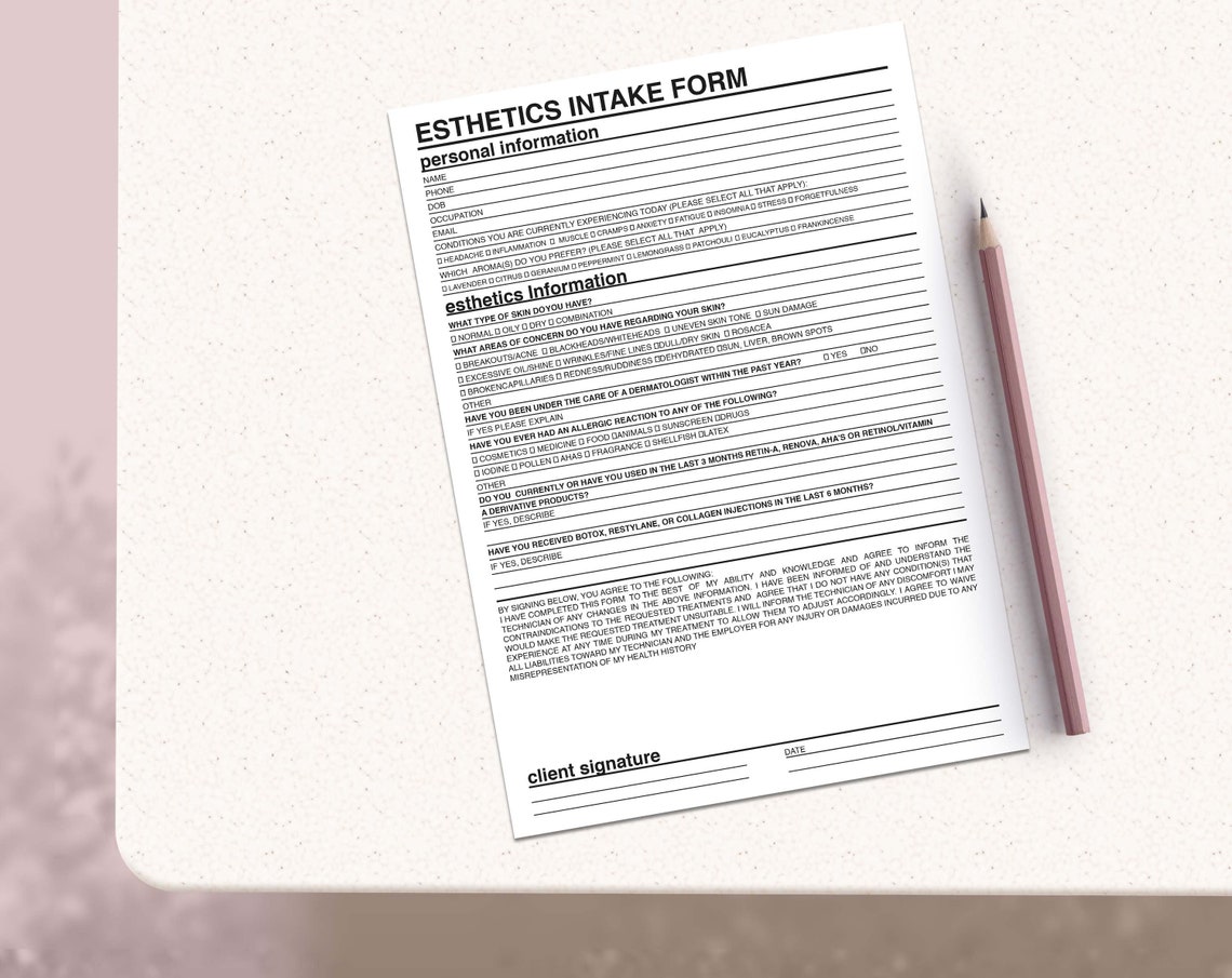 Printable Esthetics Intake Form - Etsy