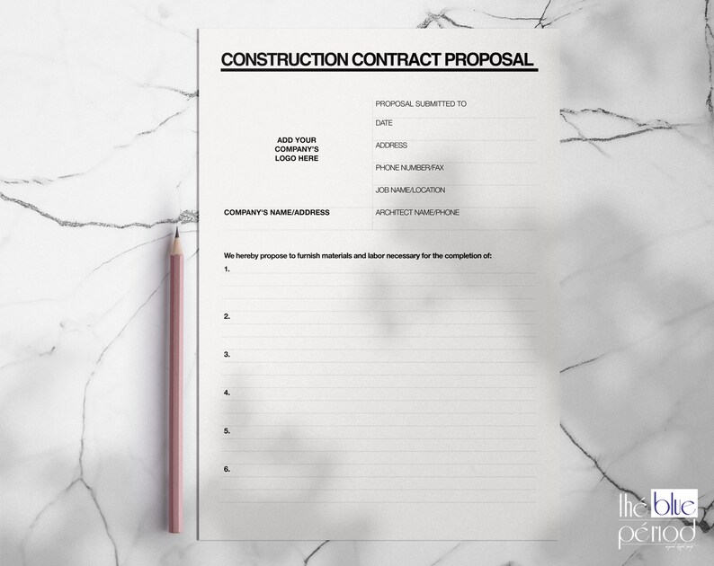 Editable Construction Contract Proposal Etsy 5842
