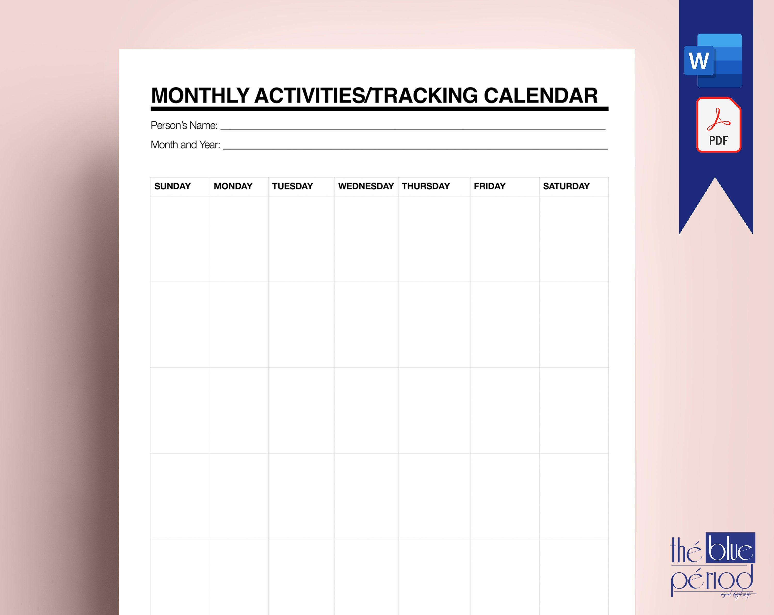 Editable Monthly Activities Tracking Calendar Template - Etsy