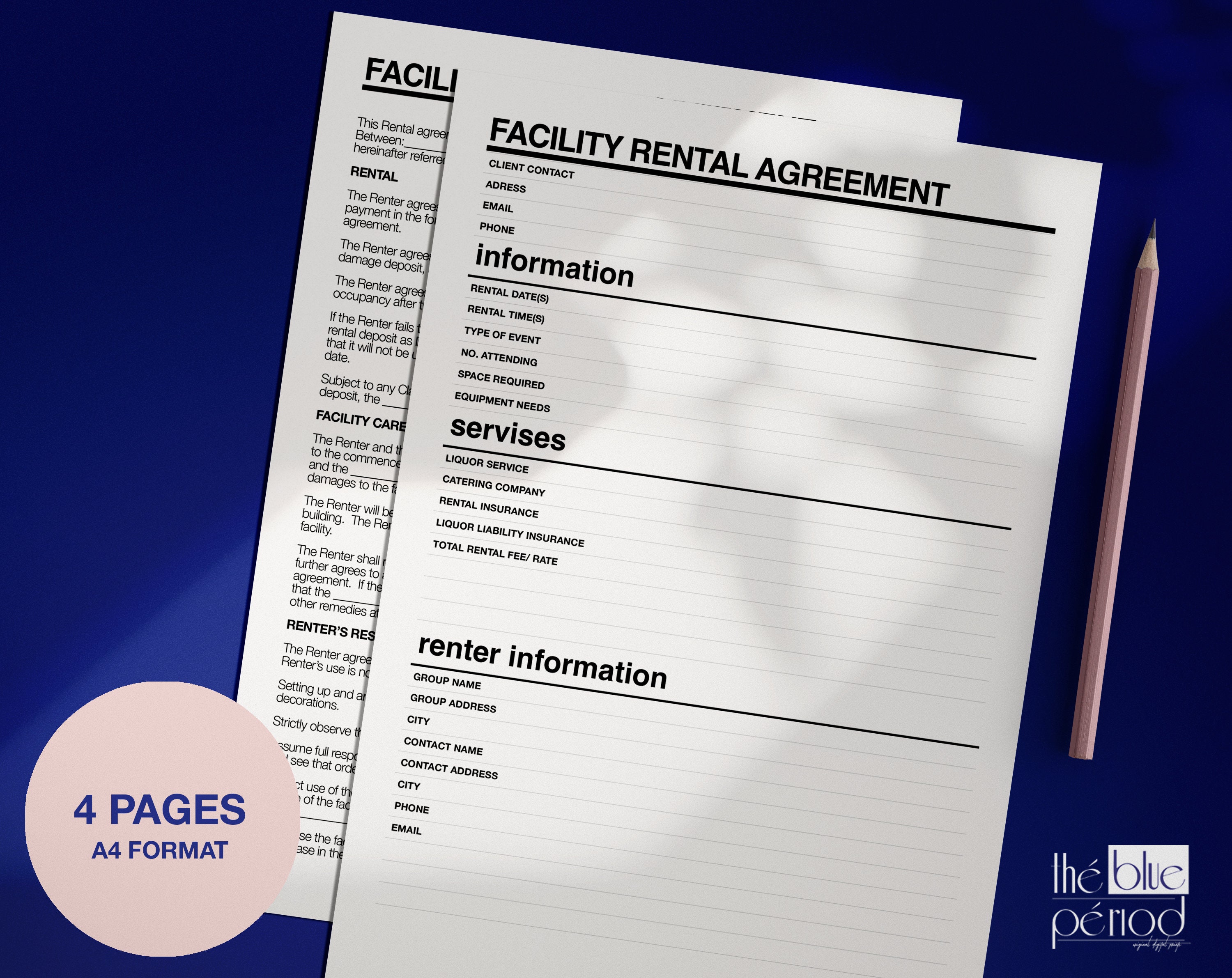 Editable Facility Rental Agreement Form - Etsy