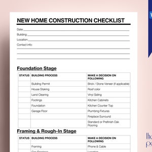 Editable New Home Construction Checklist - Etsy