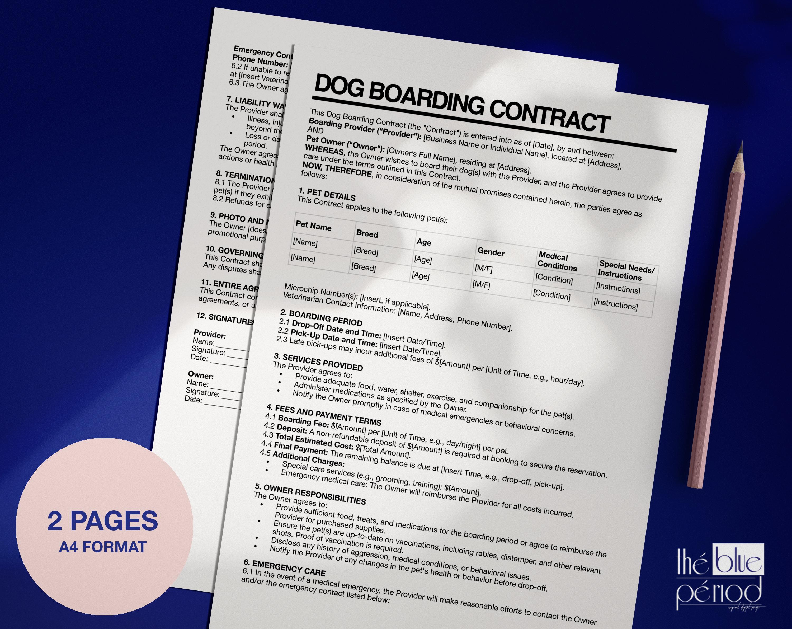 Editable Dog Boarding Contract Template - Etsy