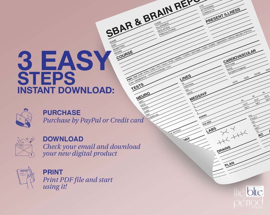 Sbar & Brain Nursing Report Sheet, Single Patient Nurse Report Sheet ...