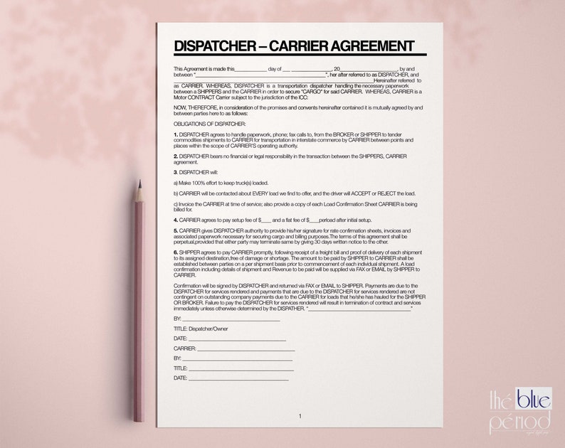 Editable Freight Dispatch Carrier Agreement Google Doc - Etsy