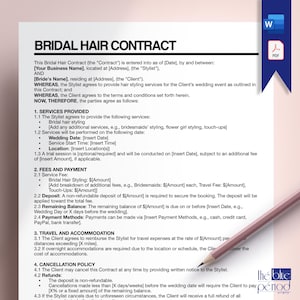 Editable Bridal Hair Contract Template - Etsy