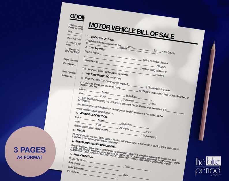 Editable Motor Vehicle Bill of Document Template (PDF & Word Format A4 ...