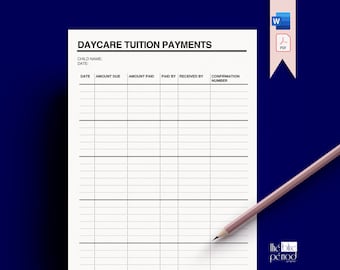 Tuition Payment Log Printable, Daycare Payment Log, Childcare Payment ...