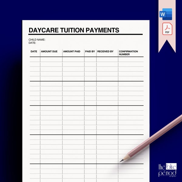 Daycare Payments Log - Etsy
