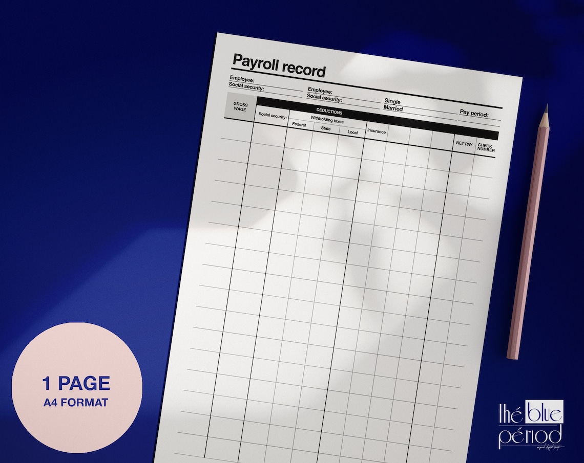 Printable Payroll Record Template - Etsy