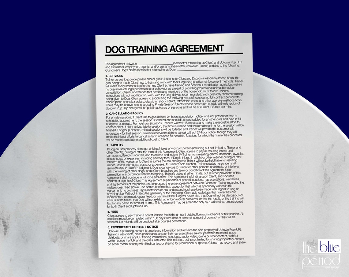 Editable Dog Training Agreement - Etsy