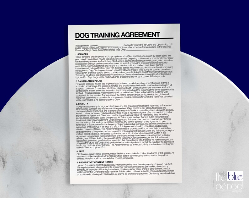 Editable Dog Training Agreement - Etsy