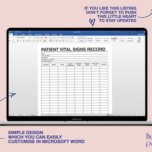 Nurse Patient Vital Signs Record Sheet PDF - Etsy