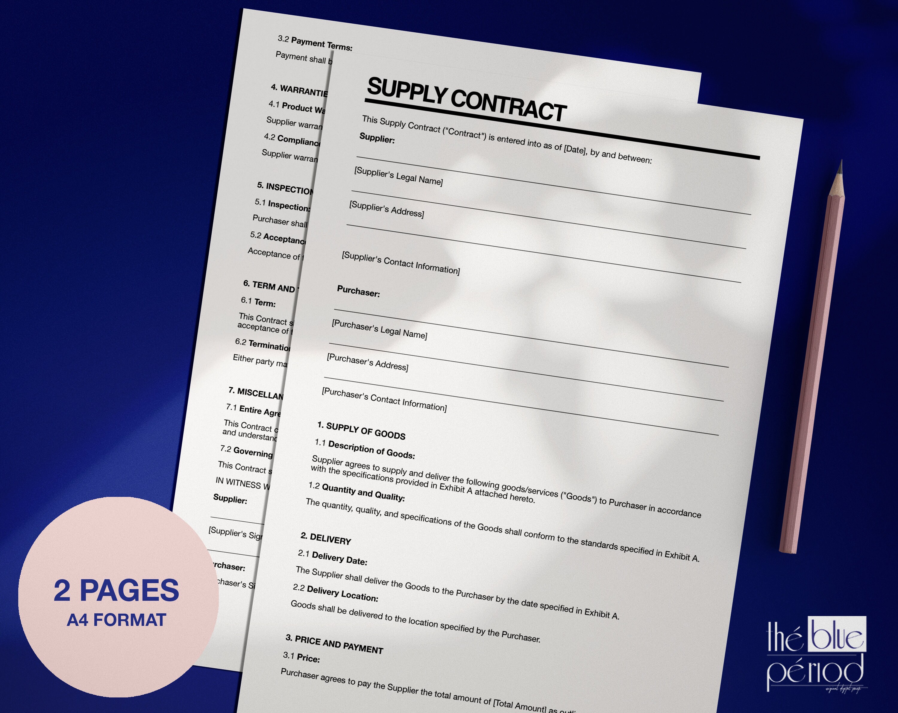 Editable Supply Contract Template - Etsy