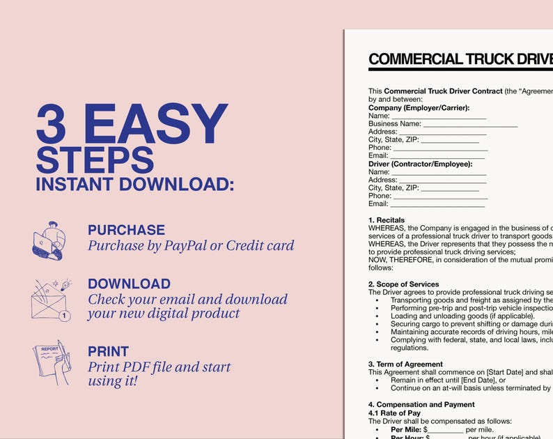 Editable Commercial Truck Driver Contract Template - Etsy