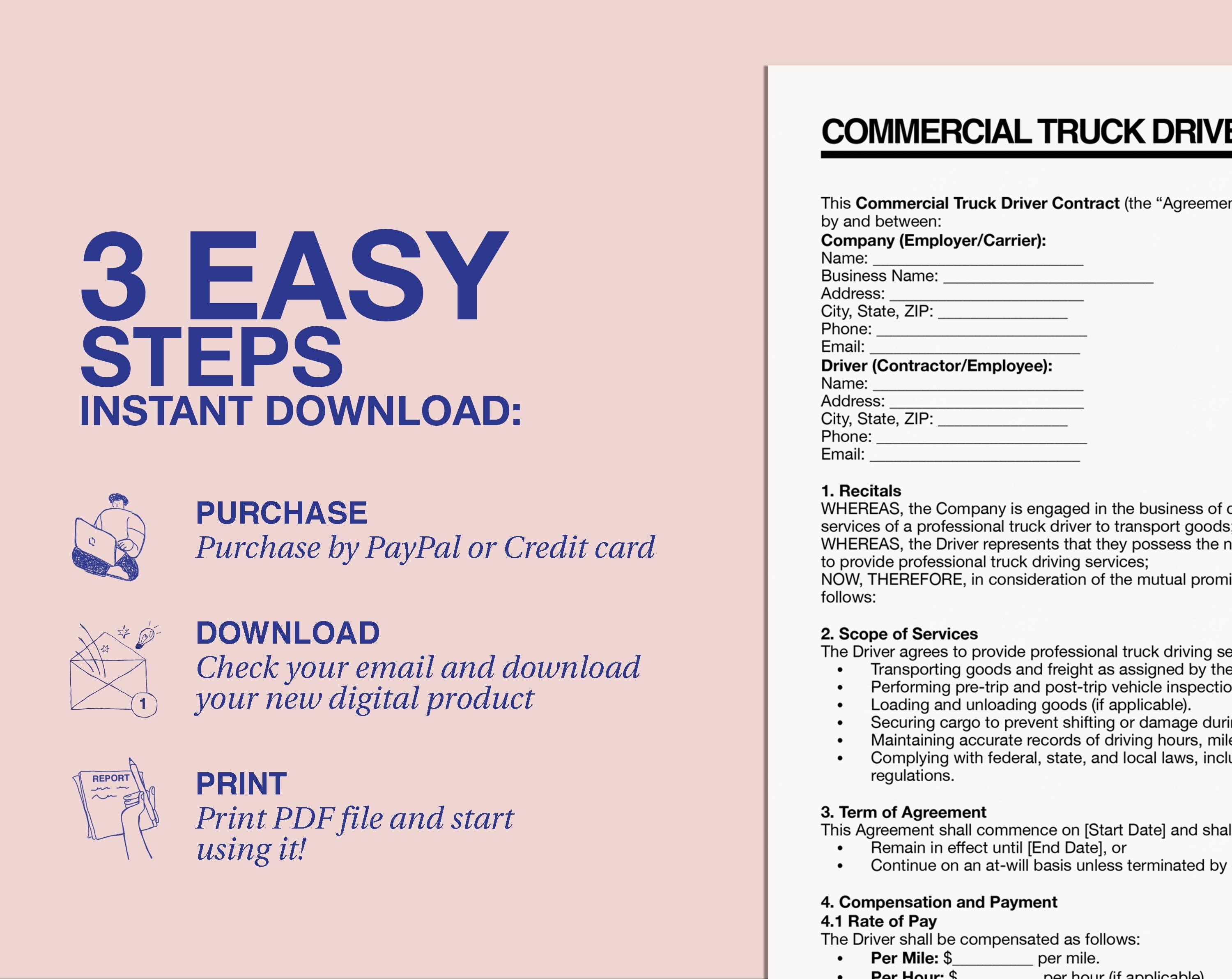 Editable Commercial Truck Driver Contract Template - Etsy