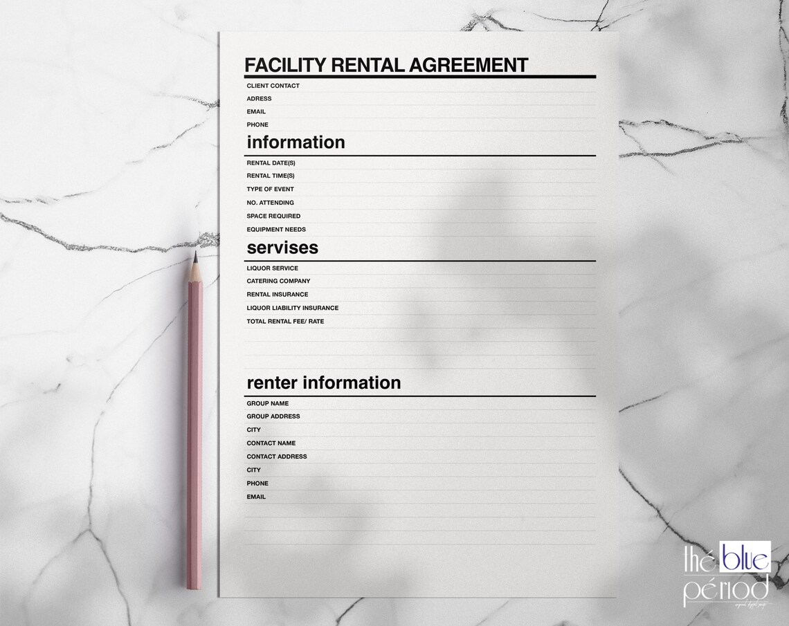 Editable Facility Rental Agreement Form - Etsy