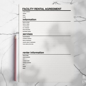 Editable Facility Rental Agreement Form - Etsy