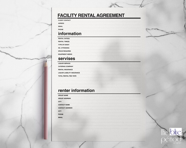 Editable Facility Rental Agreement Form - Etsy
