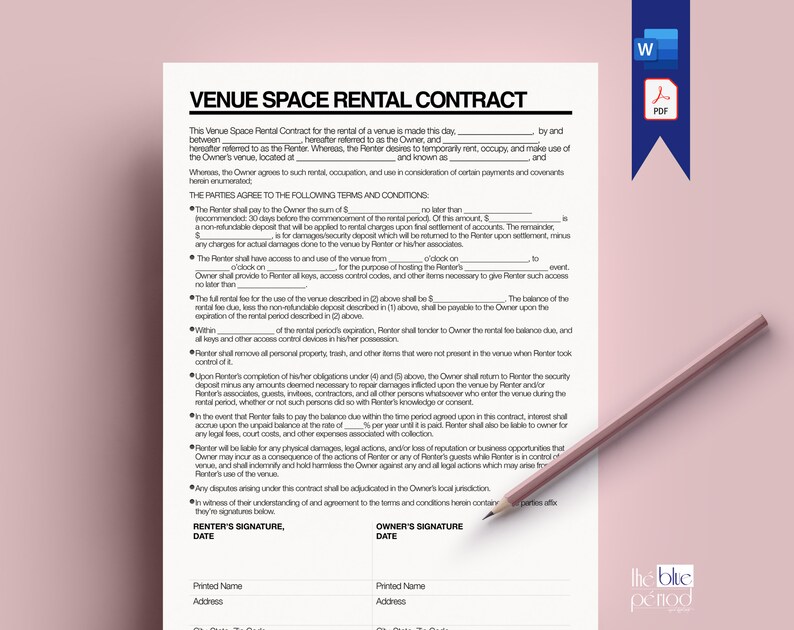 Editable Venue Rental Agreement - Etsy