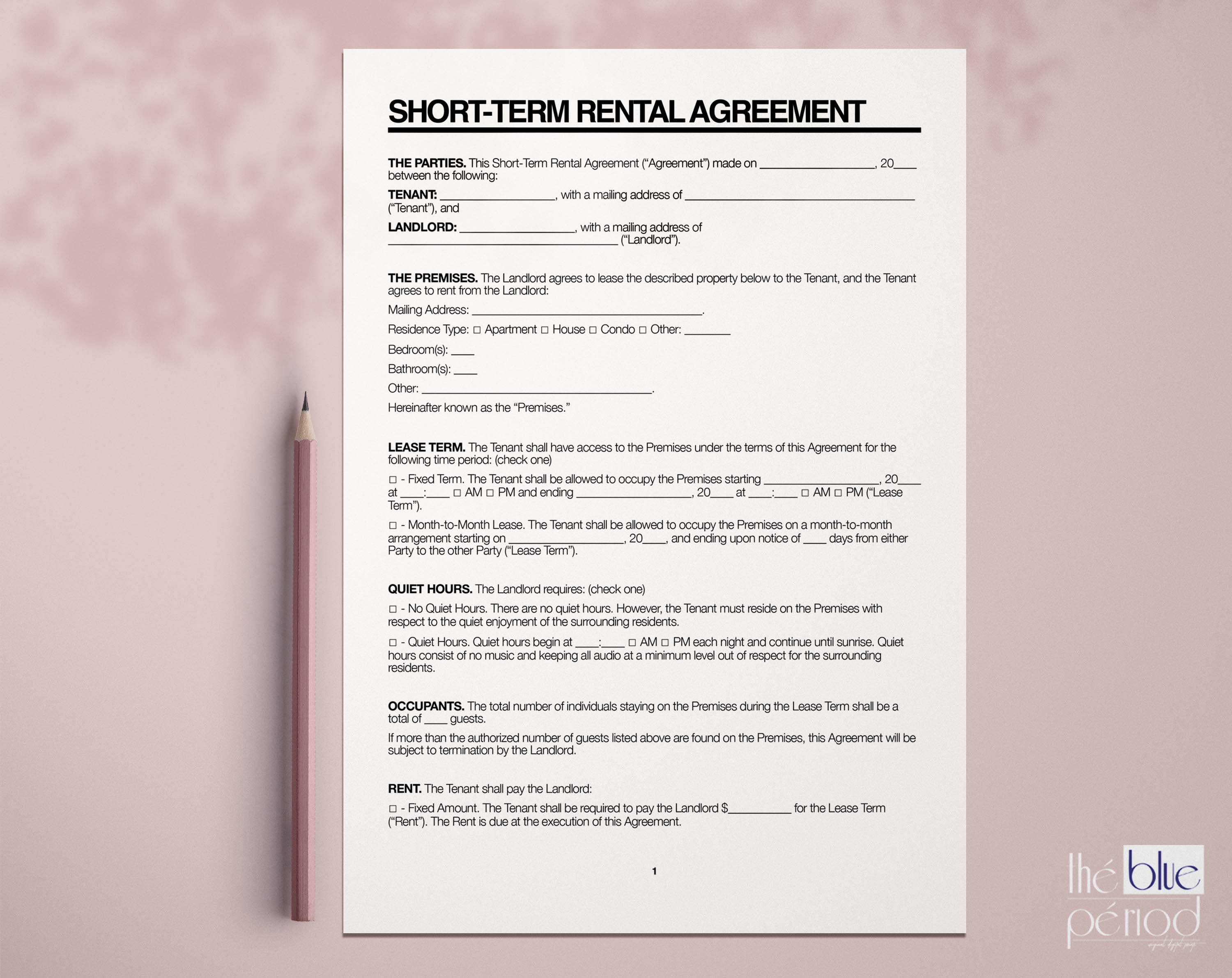 Printable Short Term Rental Agreement - Etsy