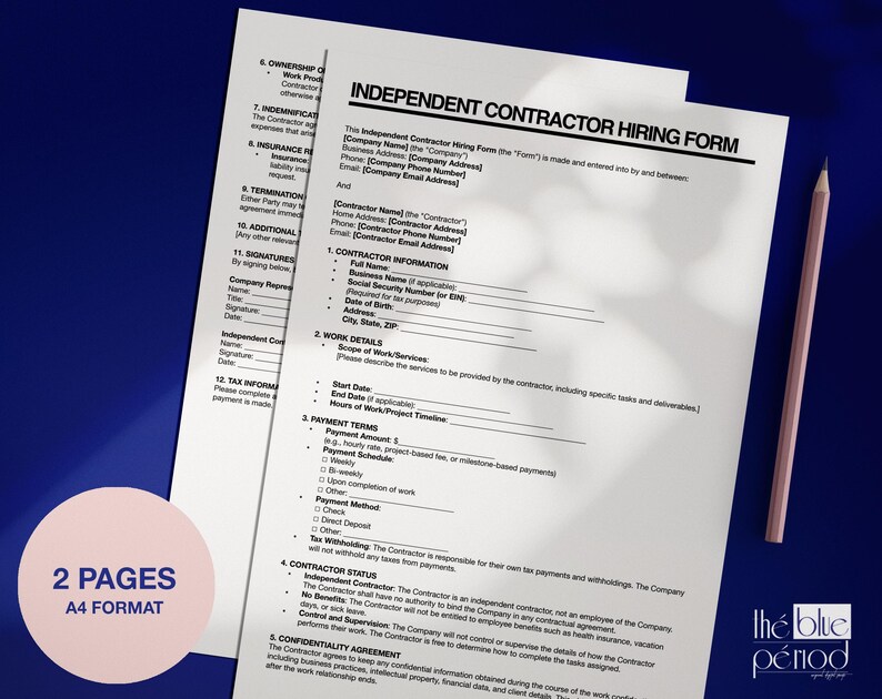 Independent Contractor Hiring Form - Etsy