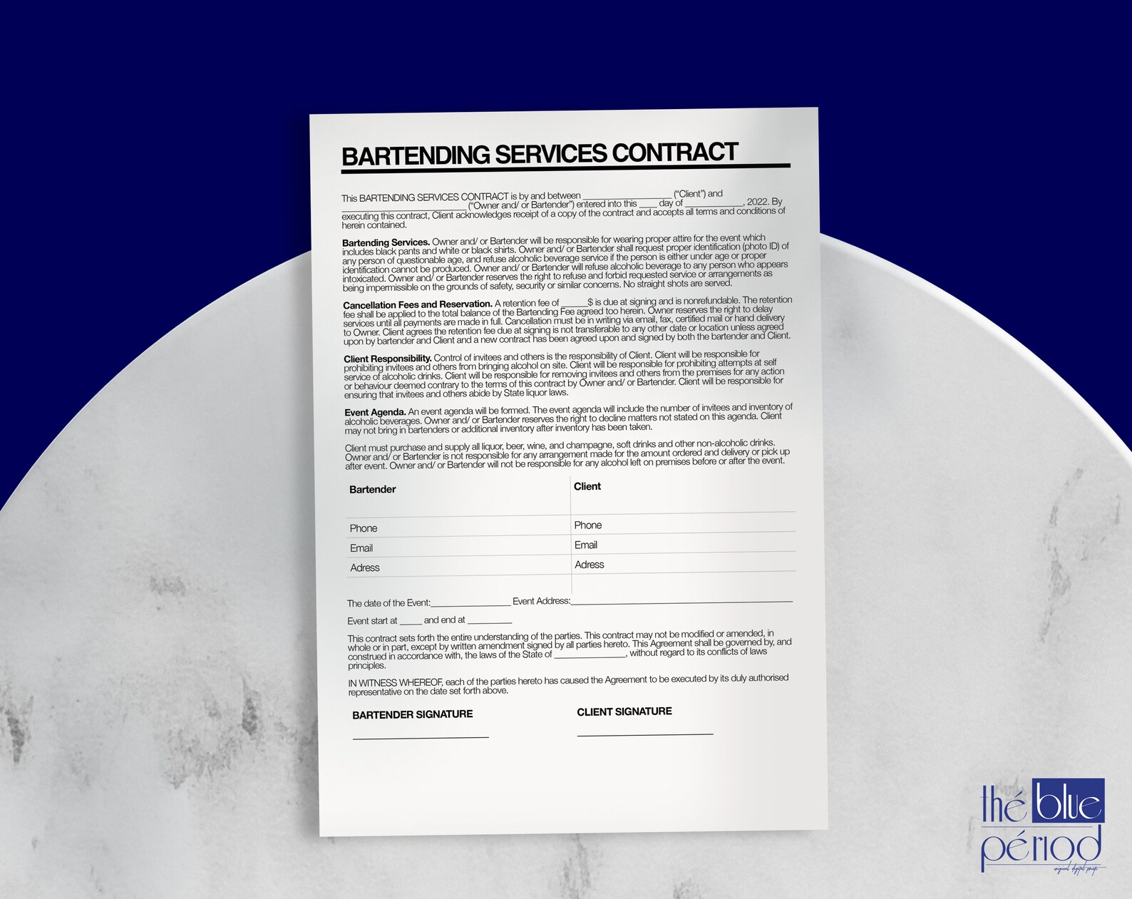 Editable Bartending Services Contract - Etsy